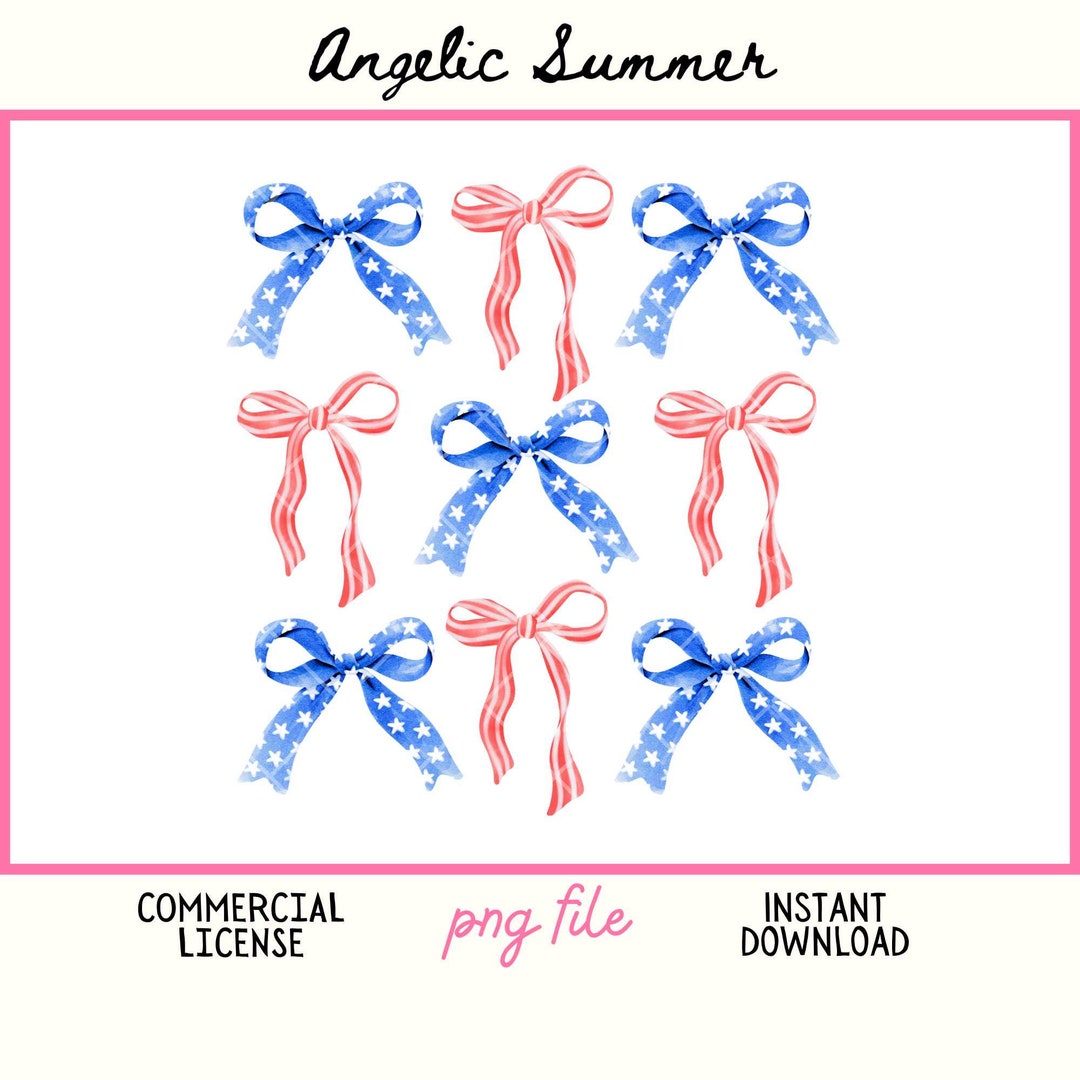 Coquette 4th of July PNG 3x3 American Flag Blue Red Bows Stars Kid Soft ...