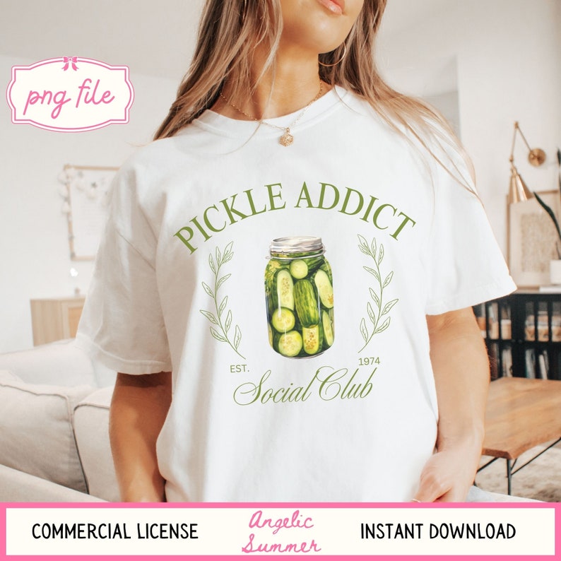 Pickle Addict Social Club PNG Retro Vintage Watercolor Cucumber Pickle ...