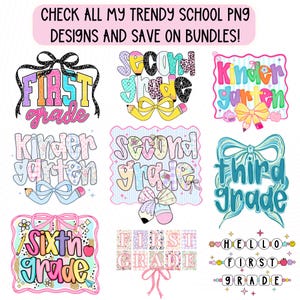 Preppy Back to School PNG Bundle Coquette Pencil Bow Grades ...