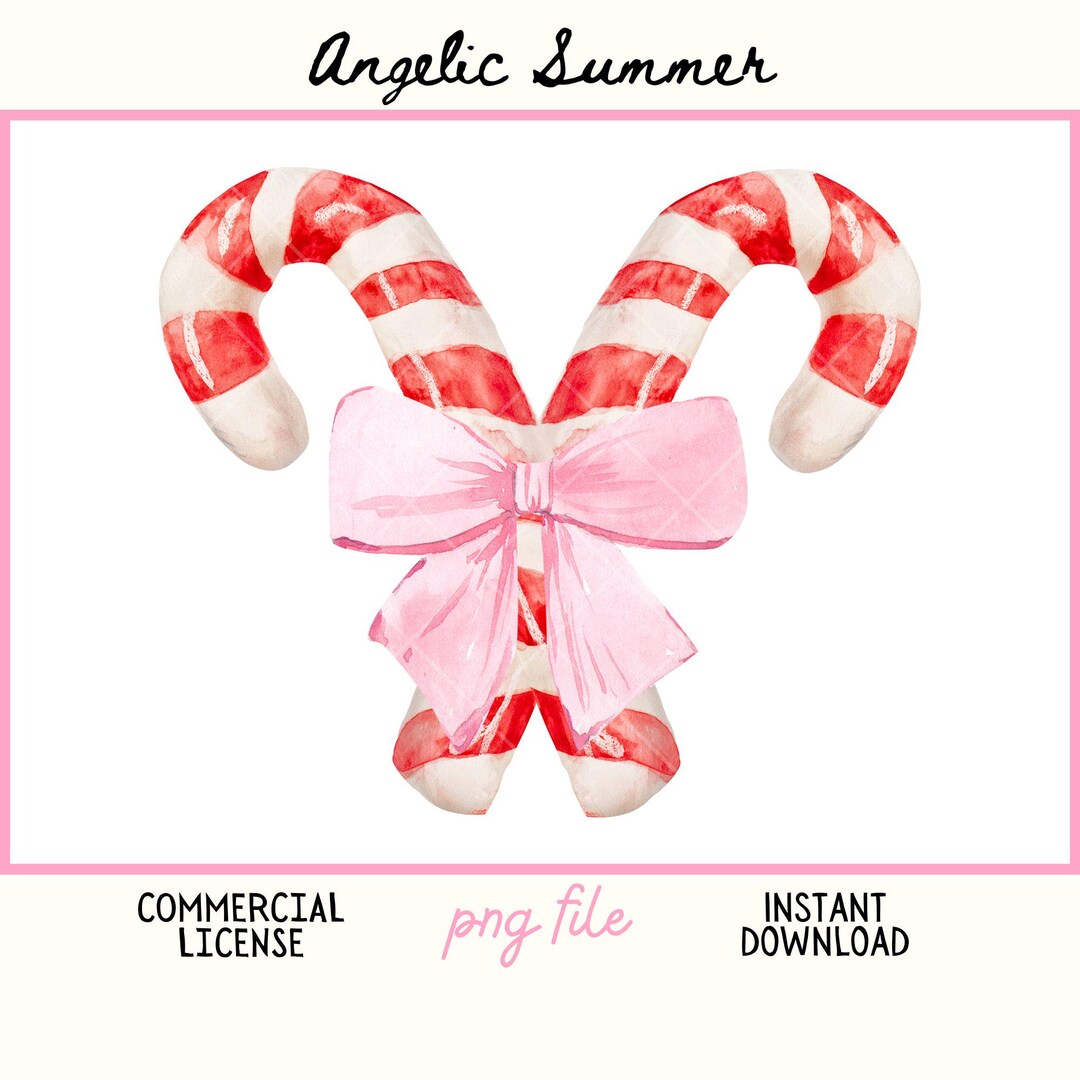 Preppy Candy Cane PNG Pink Bow With Coquette Christmas PNG Pink Xmas ...