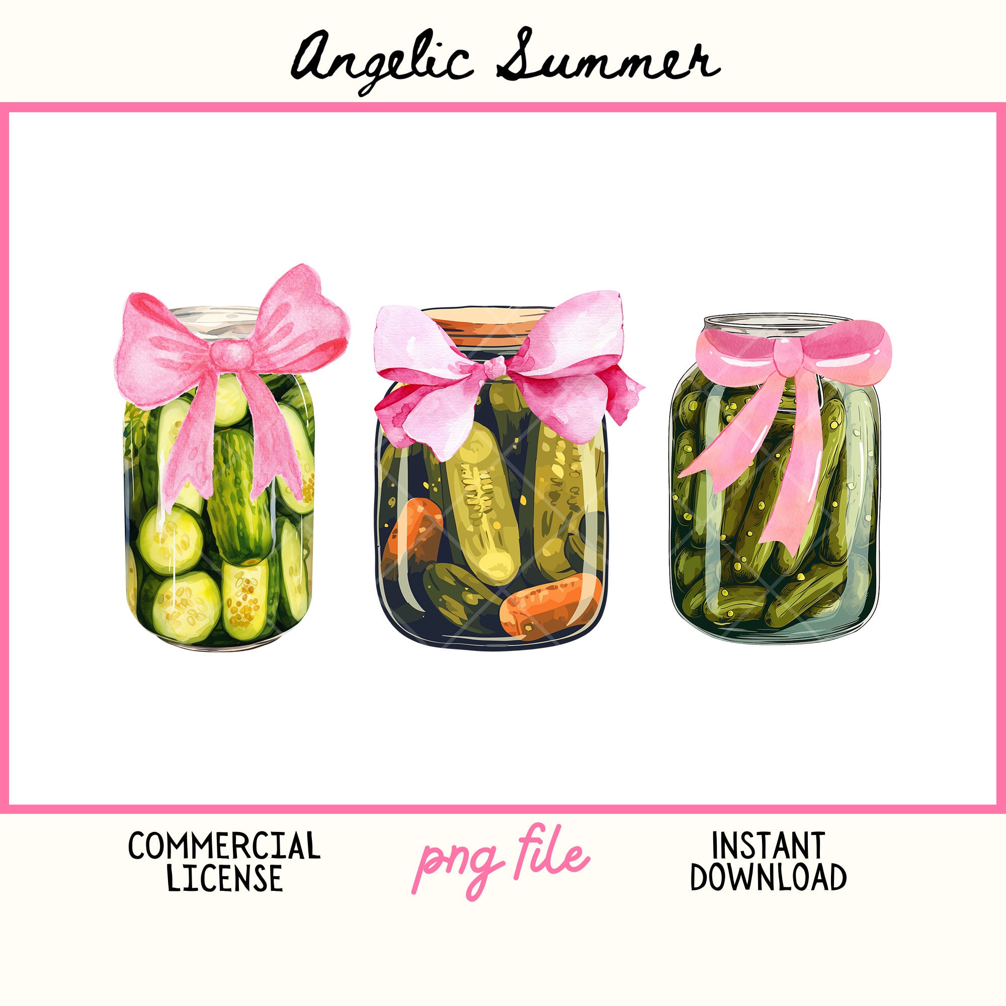 Coquette Pickles PNG Vintage Watercolor Digital File Pink Bow Ribbon ...