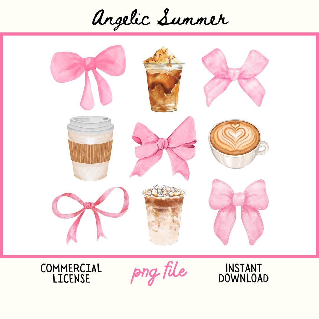 Coffee Addict PNG Coquette Pink Bow Watercolor Soft Girl Girly ...