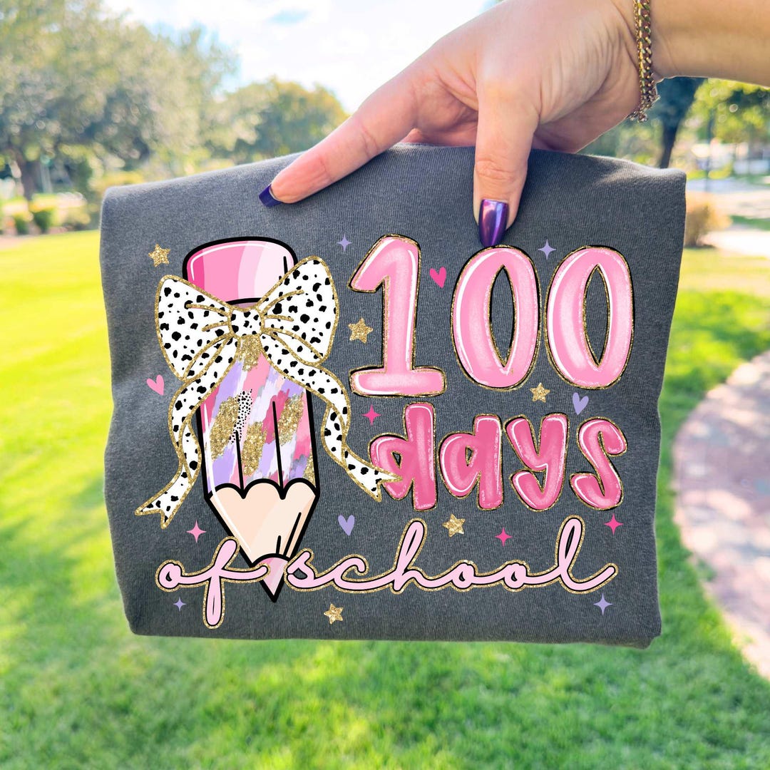 100 Days of School PNG Hand Drawn Pencil With Bow Doodle Text Png Hot ...