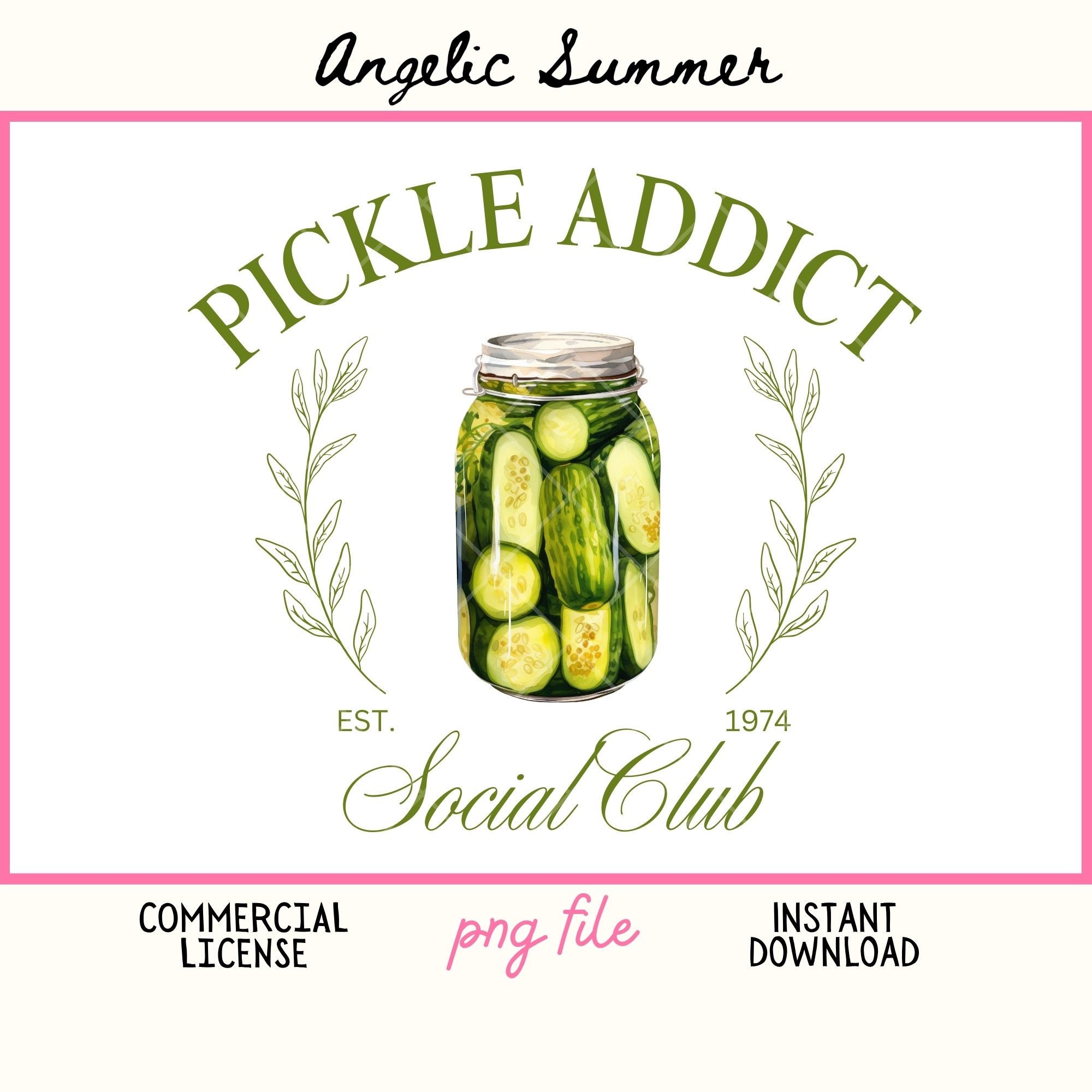 Pickle Addict Social Club PNG Retro Vintage Watercolor Cucumber Pickle ...