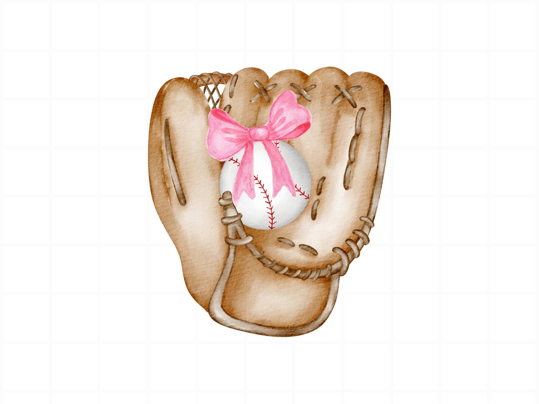 Coquette Baseball PNG Vintage Watercolor Digital File Pink Bow Ribbon ...