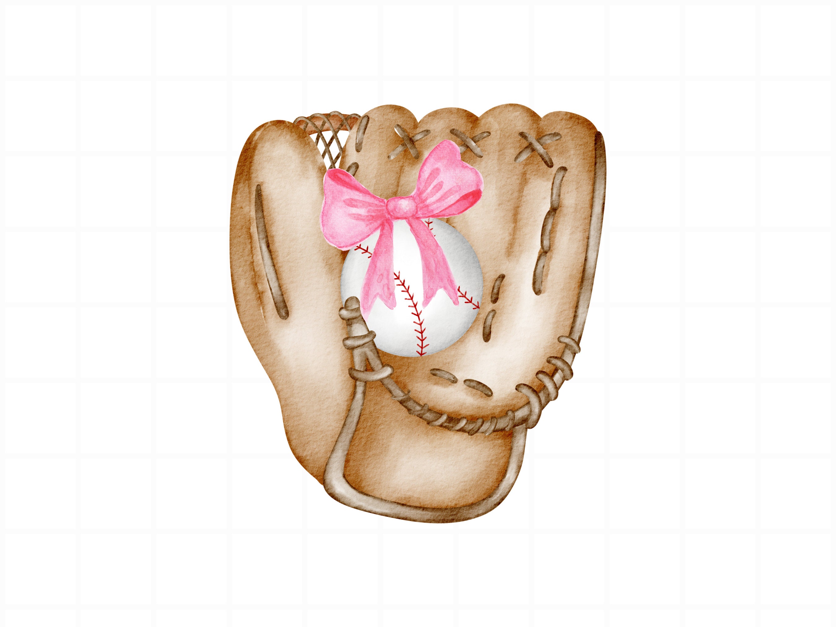 Coquette Baseball PNG Vintage Watercolor Digital File Pink Bow Ribbon ...