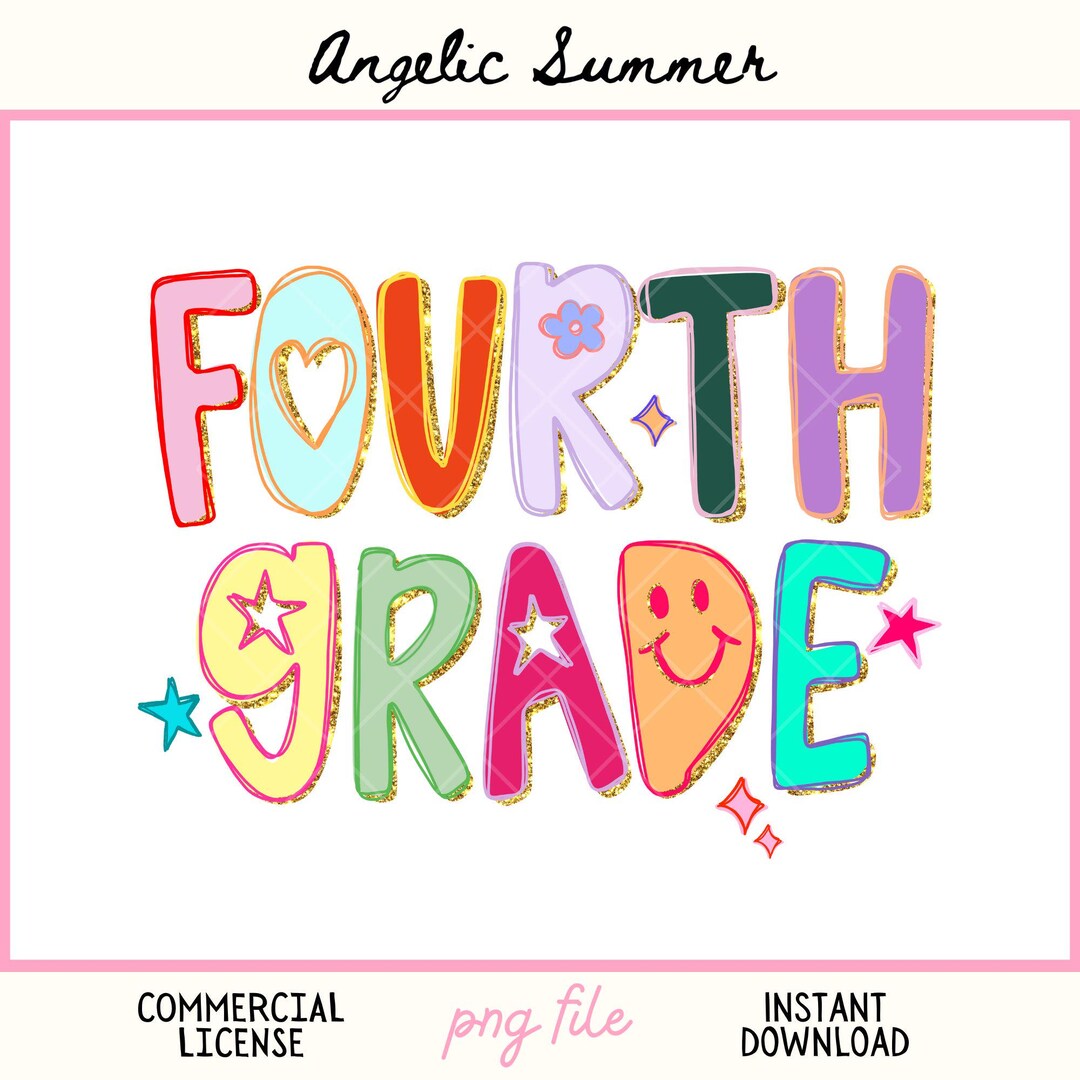 Fourth Grade PNG Hand Drawn Messy Doodle Gold Glitter PNG Funny Color ...