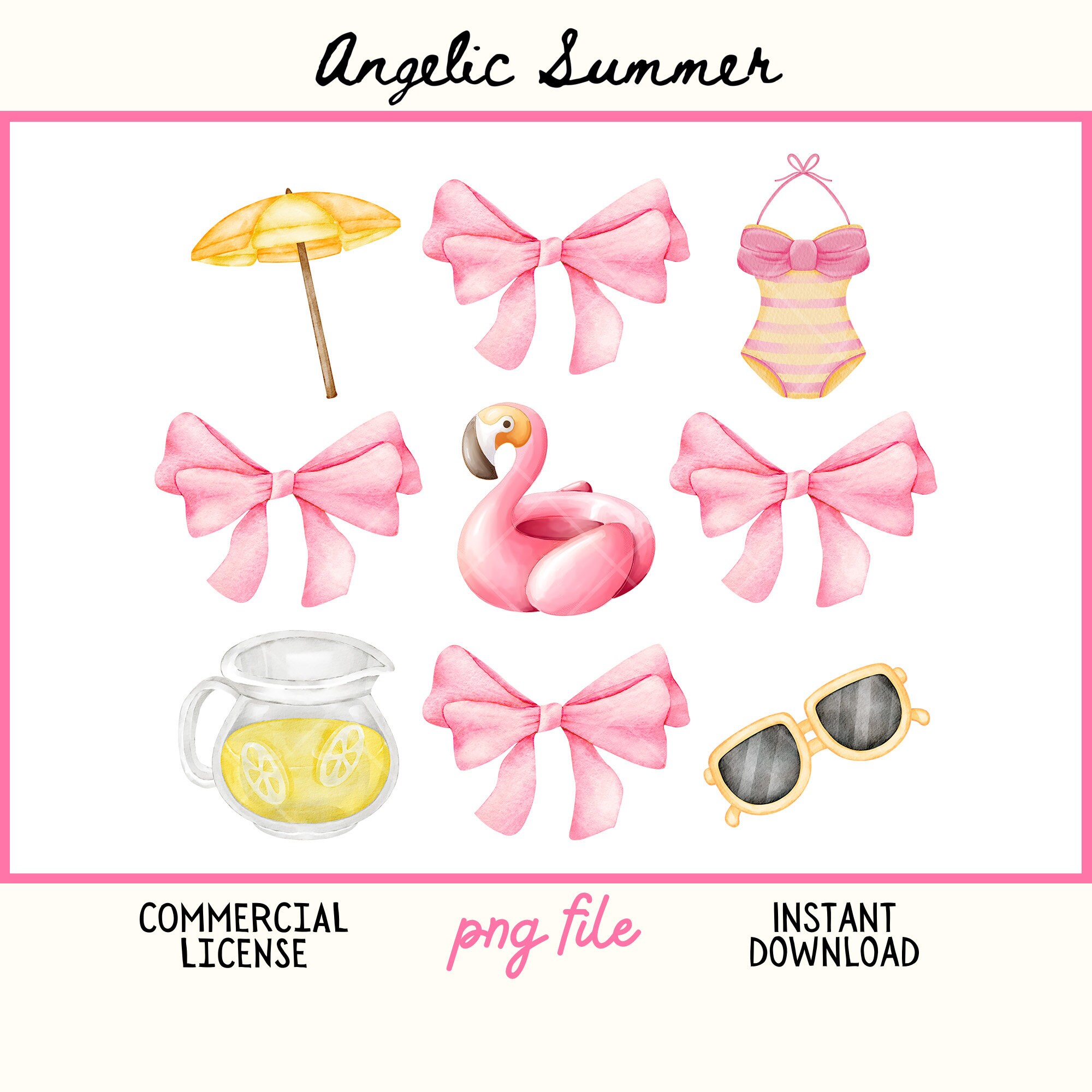 Coquette Summer PNG 3x3 Pink Bow Collage Watercolor Soft Girl Girly ...