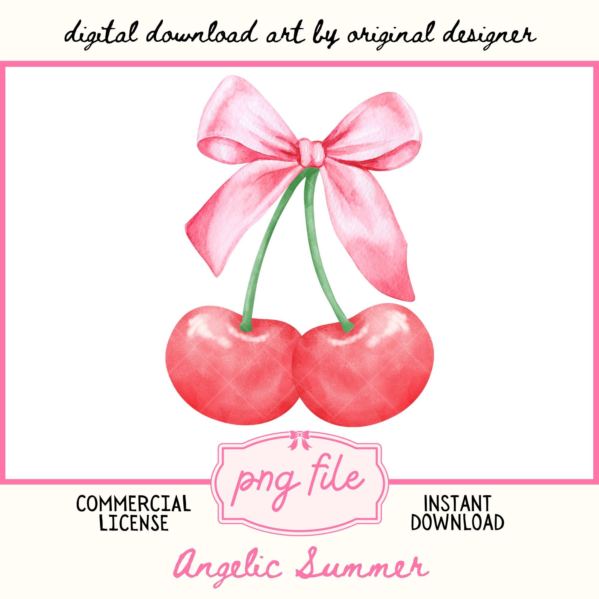 Coquette Cherry Pink Bow PNG Heart Shaped Watercolor Soft Girl Girly ...