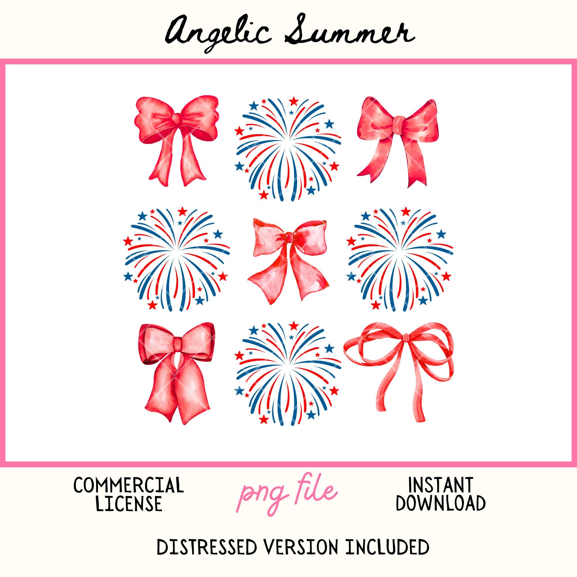 Coquette 4th of July PNG Fireworks 3x3 Red Bow Patriotic American ...