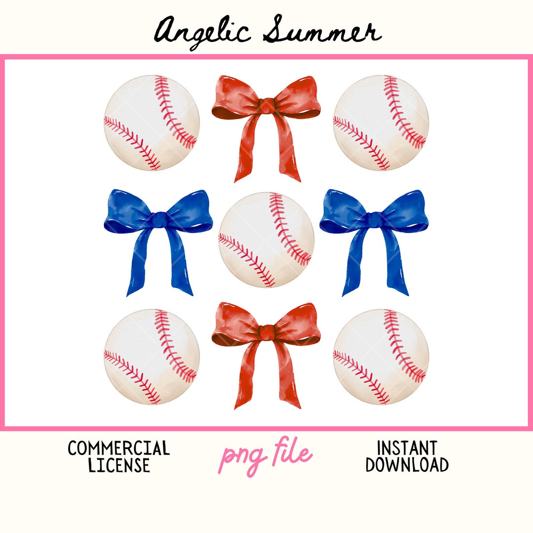 Coquette Chicago Baseball PNG Blue Red Bows Illinois Vintage Watercolor ...