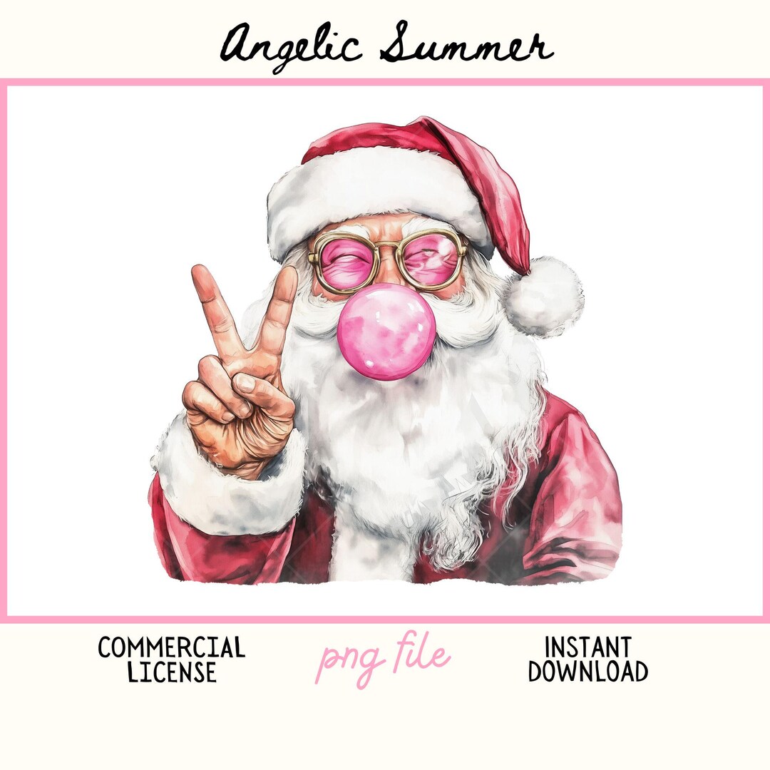 Santa Blowing Bubble PNG Peace Sign Retro Pink Bubblegum Santa Coquette ...