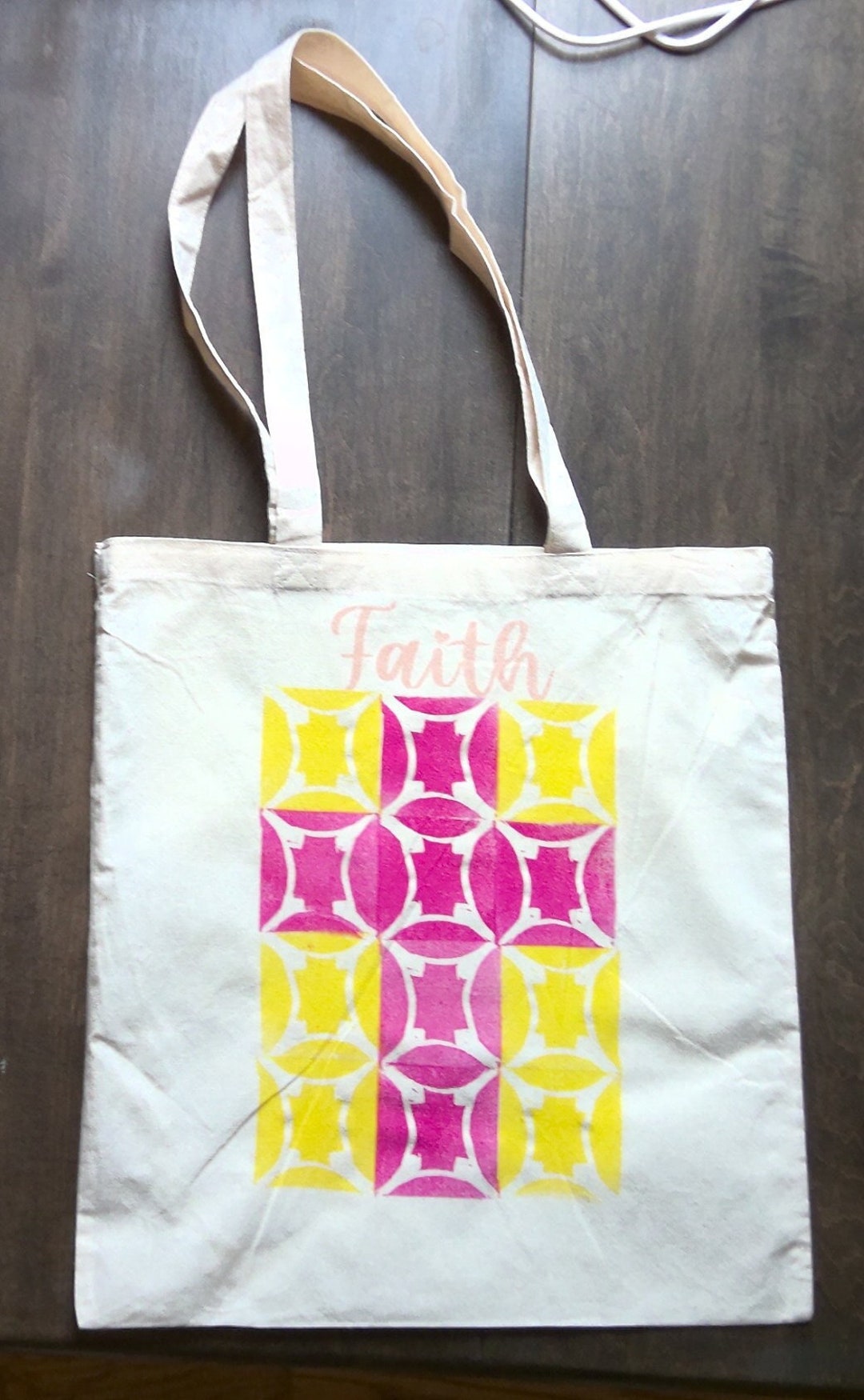 14x16 Faith Tote Bag With Hand Printed Design in Fabric Ink - Etsy
