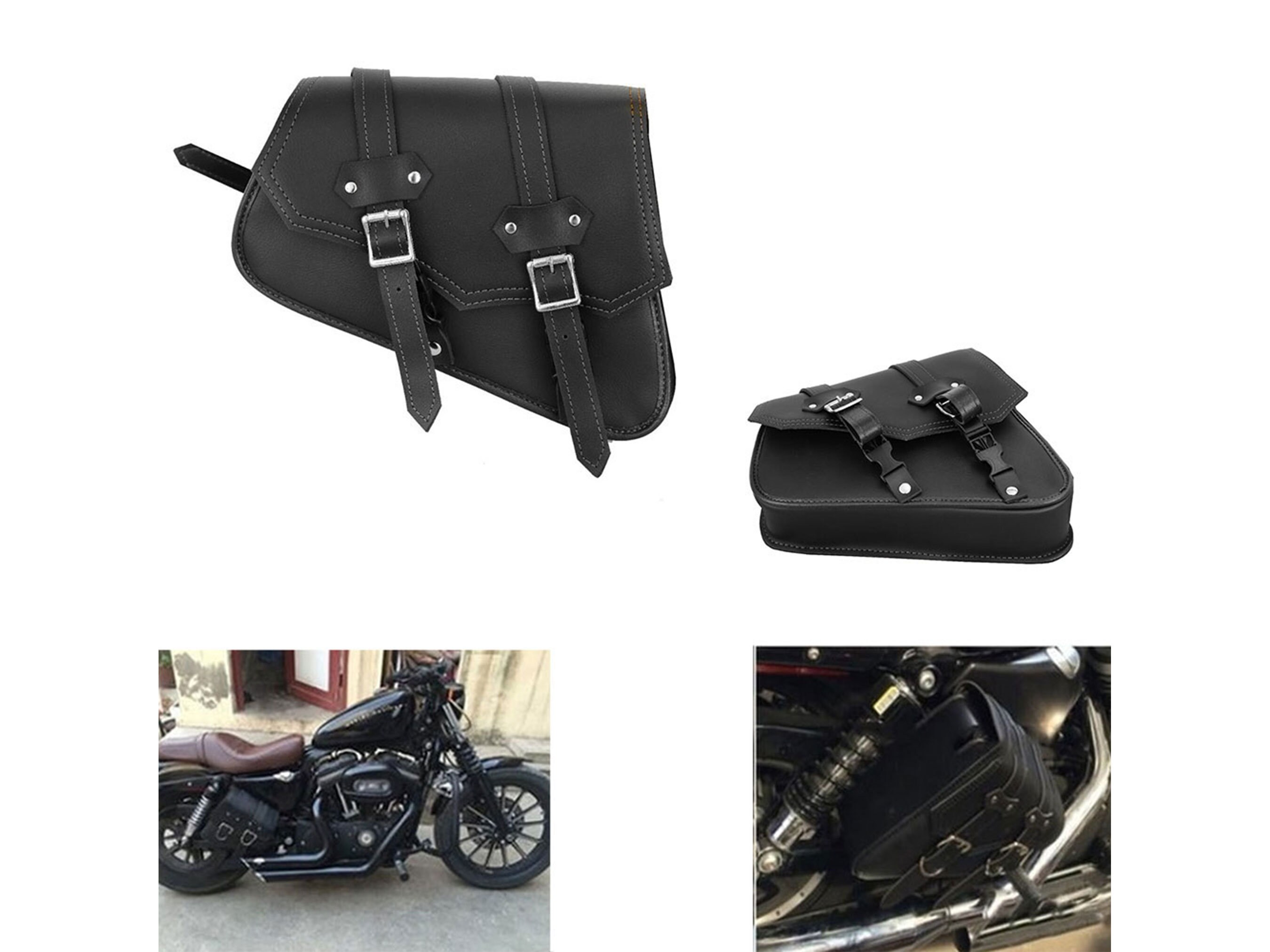 Black Motorcycle Bags Saddlebag Leather Left & Right Side Bag Motorbike ...
