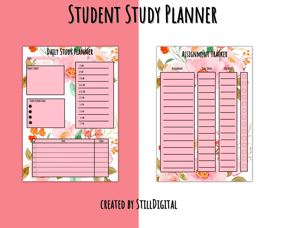 Study Planner, Study Guide Printable, Homework Tracker, Digital ...