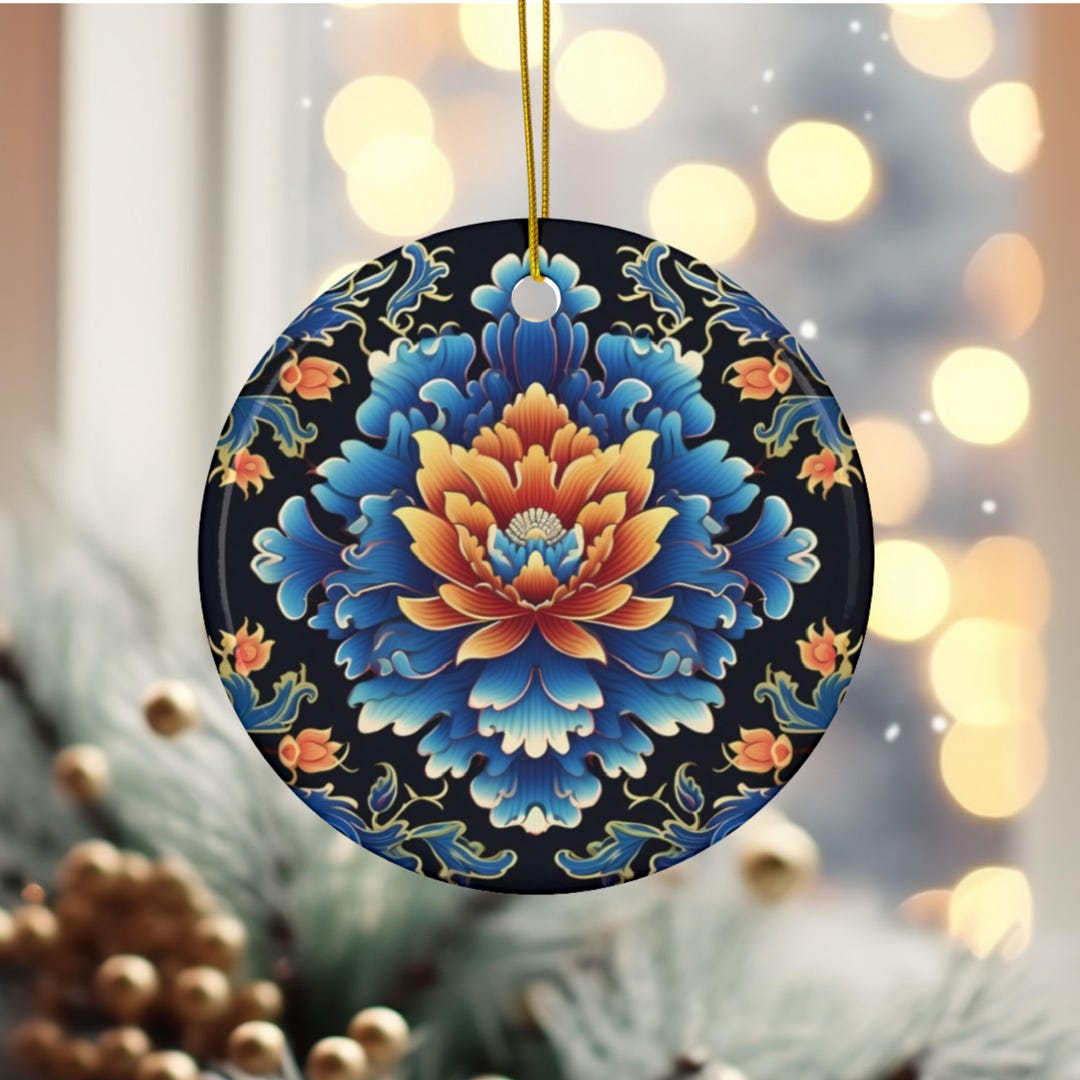 Lotus Flower Ornament, Chinese Lotus Christmas Tree Decor, Round ...