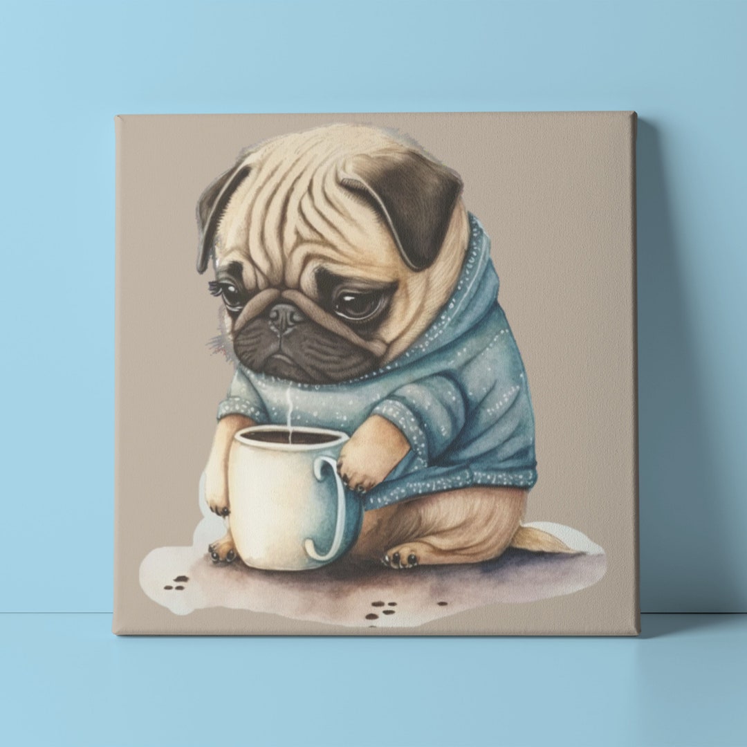 Pug Art Coffee Nook Decor, Pug and Coffee Wall Art, Pug Art Gift for ...
