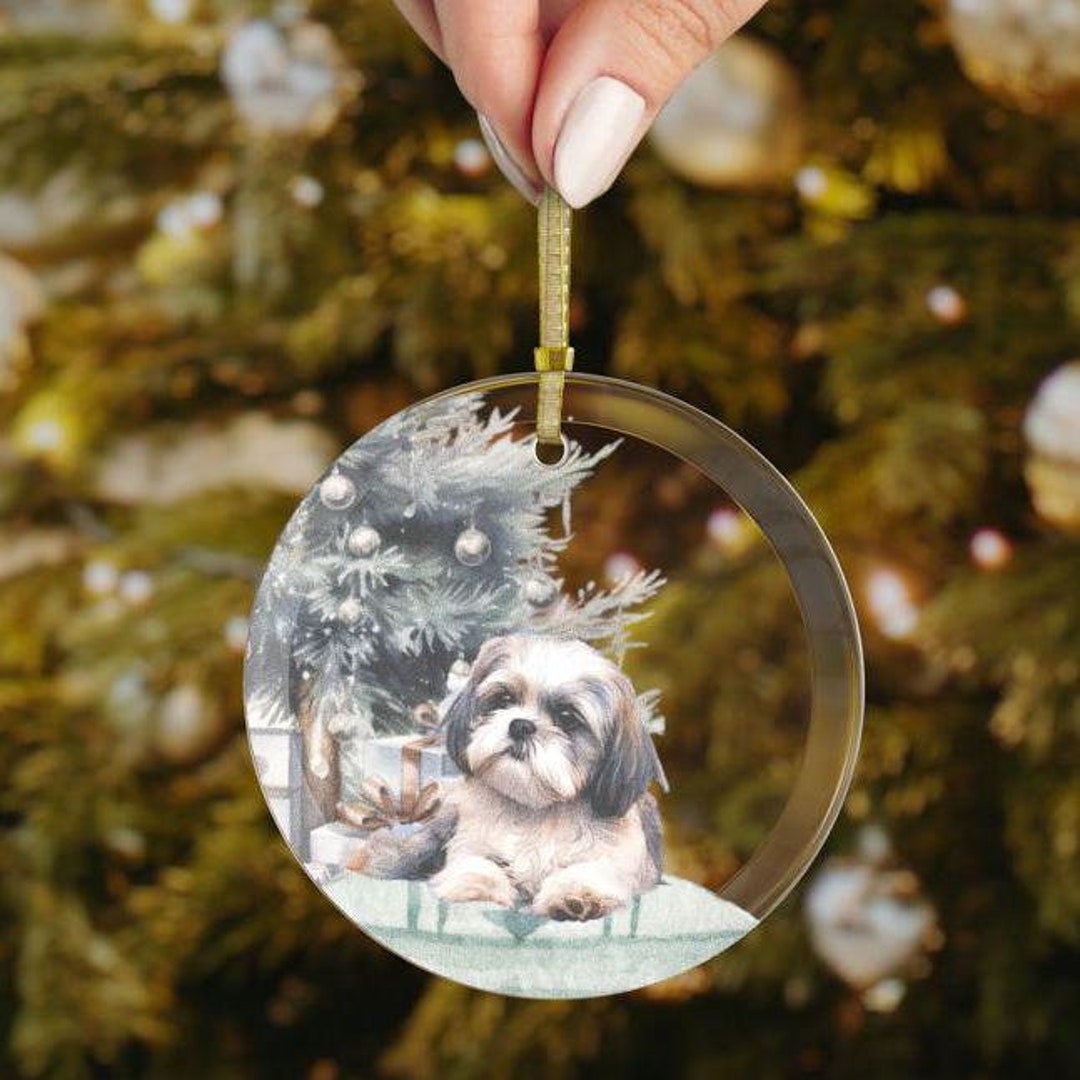 Shih Tzu Art Glass Ornament, Cute Shih Tzu Christmas Tree Decoration ...