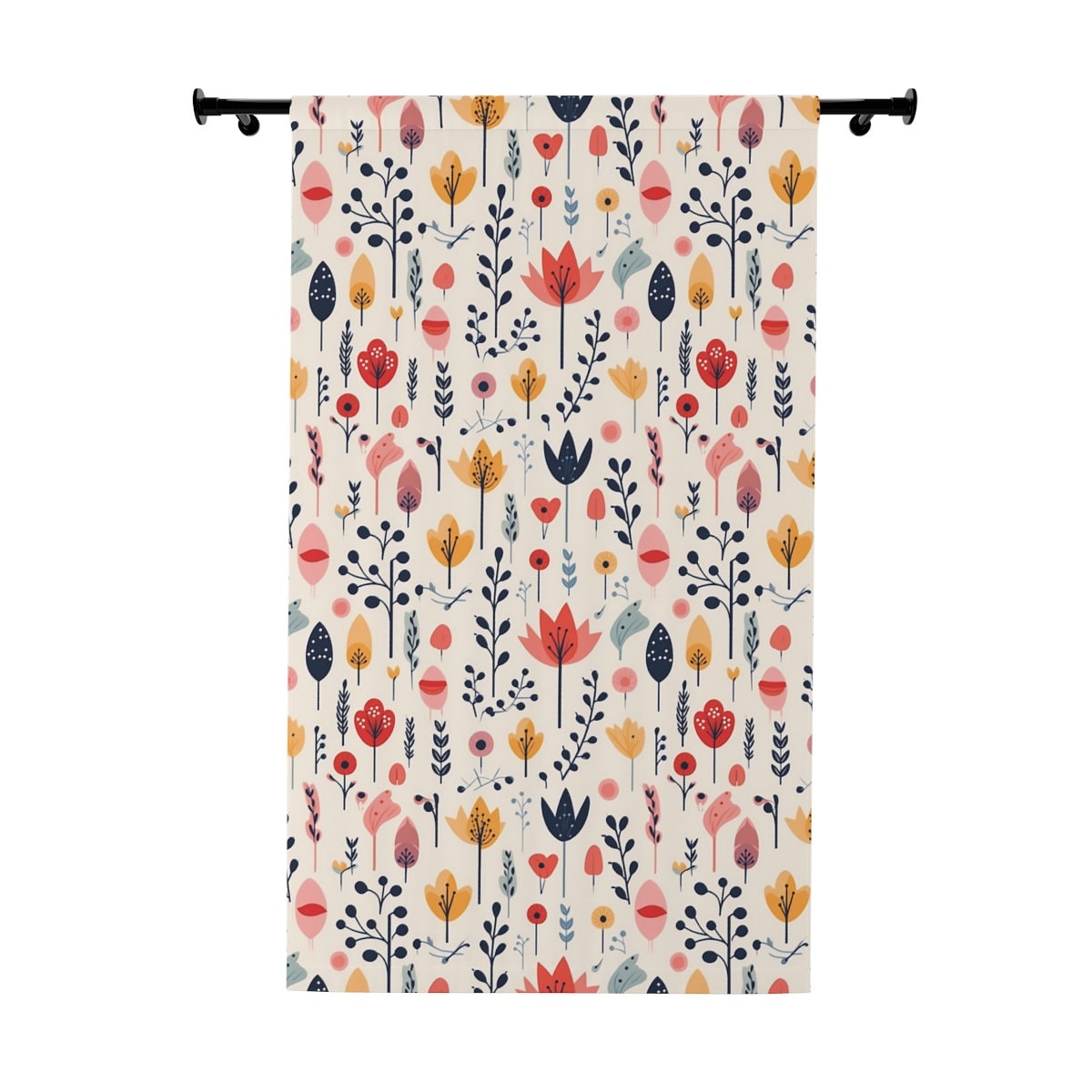 Scandinavian Floral Print Curtain Panels With Rod Pocket, Colorful ...