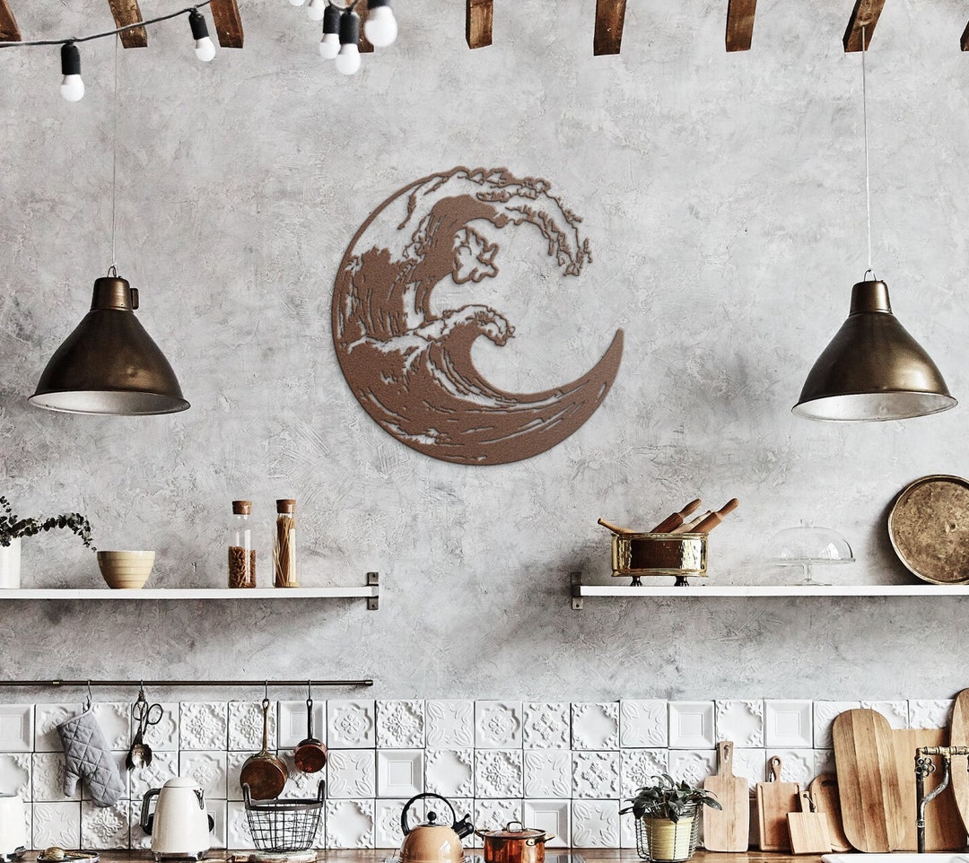 Wave Metal Art, Laser Cut Metal Sign for Outdoors, Ocean Waves Wall Art ...