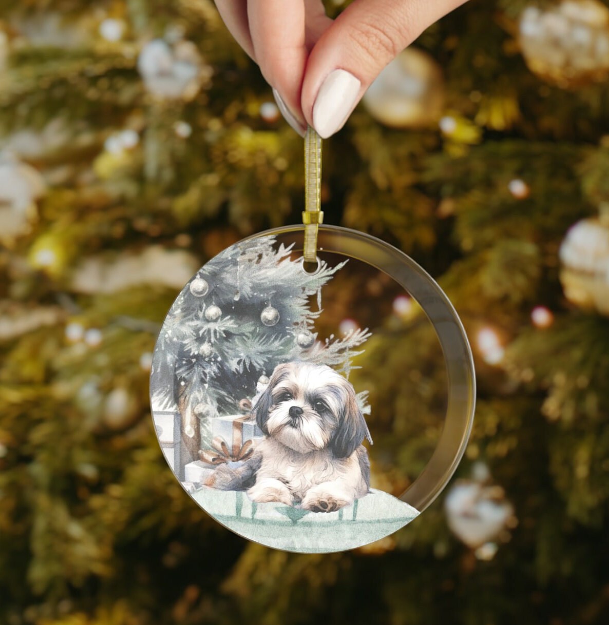 Shih Tzu Art Glass Ornament, Cute Shih Tzu Christmas Tree Decoration ...
