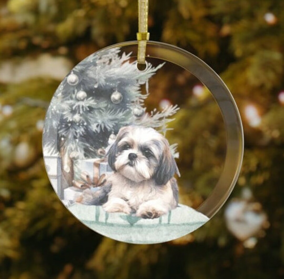 Shih Tzu Art Glass Ornament, Cute Shih Tzu Christmas Tree Decoration ...