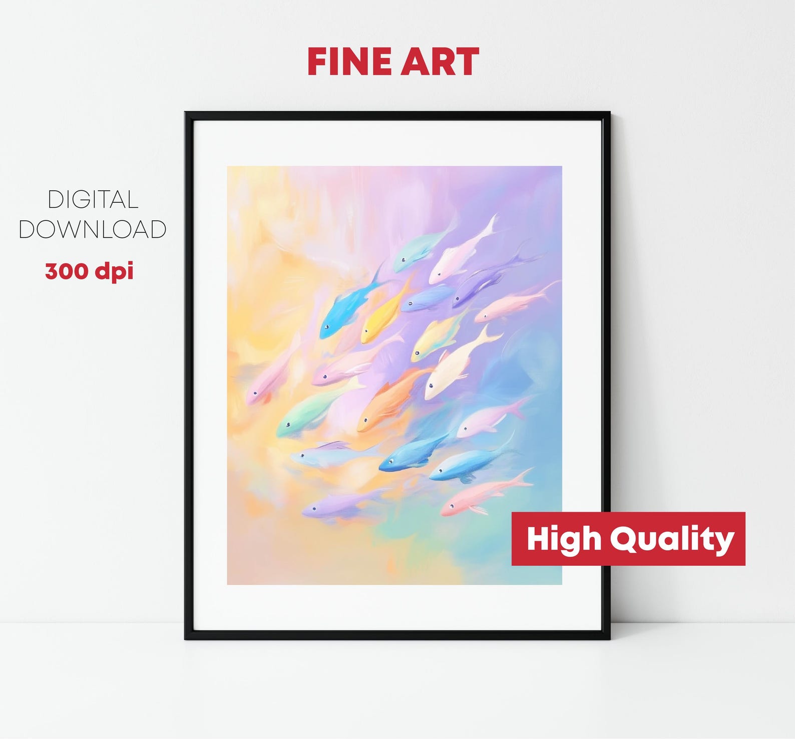 Colorful Pastel Fish Painting | Coastal Summer Wall Art Print | Beach ...