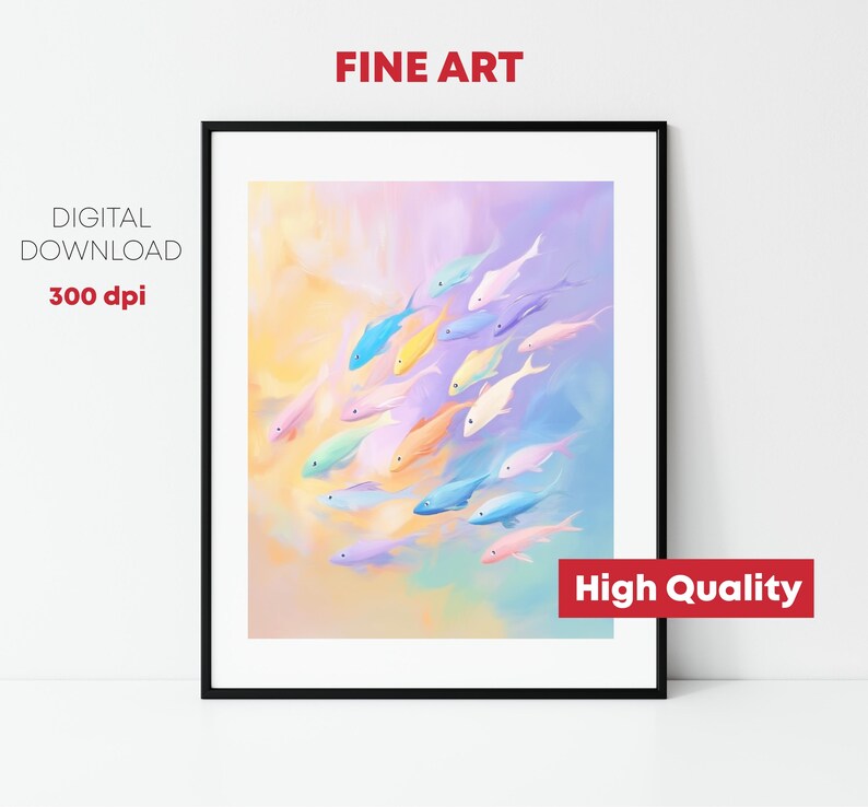 Colorful Pastel Fish Painting | Coastal Summer Wall Art Print | Beach ...