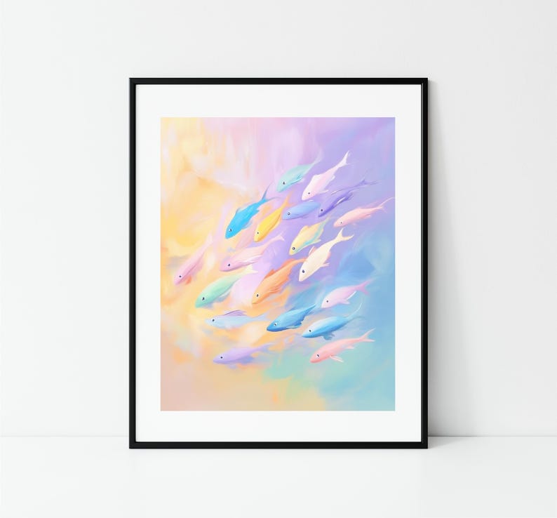 Colorful Pastel Fish Painting | Coastal Summer Wall Art Print | Beach ...