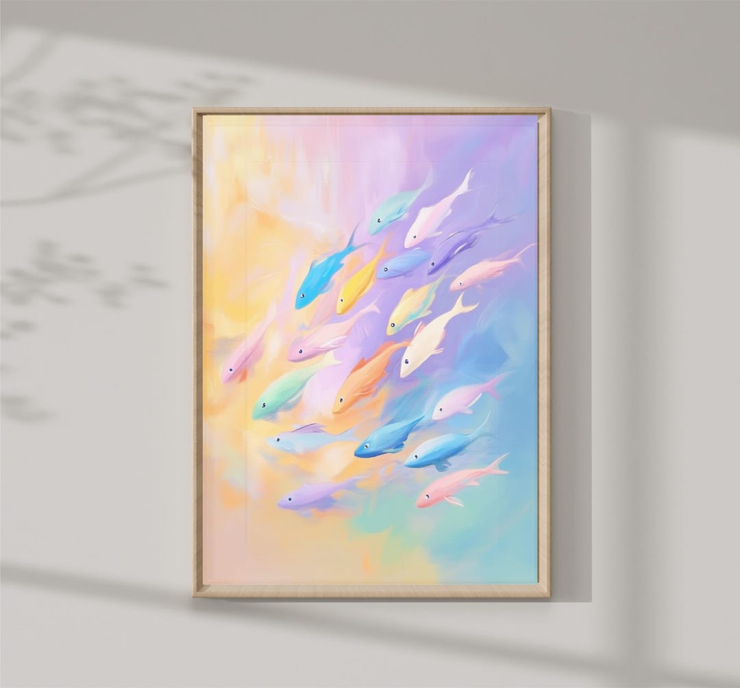 Colorful Pastel Fish Painting | Coastal Summer Wall Art Print | Beach ...