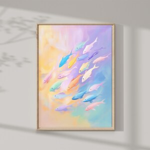 Colorful Pastel Fish Painting | Coastal Summer Wall Art Print | Beach ...