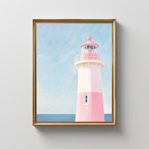 Colorful Pink Lighthouse Painting | Pastel Lighthouse Wall Art Print ...