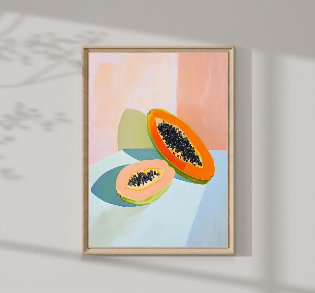 Colorful Papaya Painting | Pastel Papaya Wall Decor Print | Kitchen ...