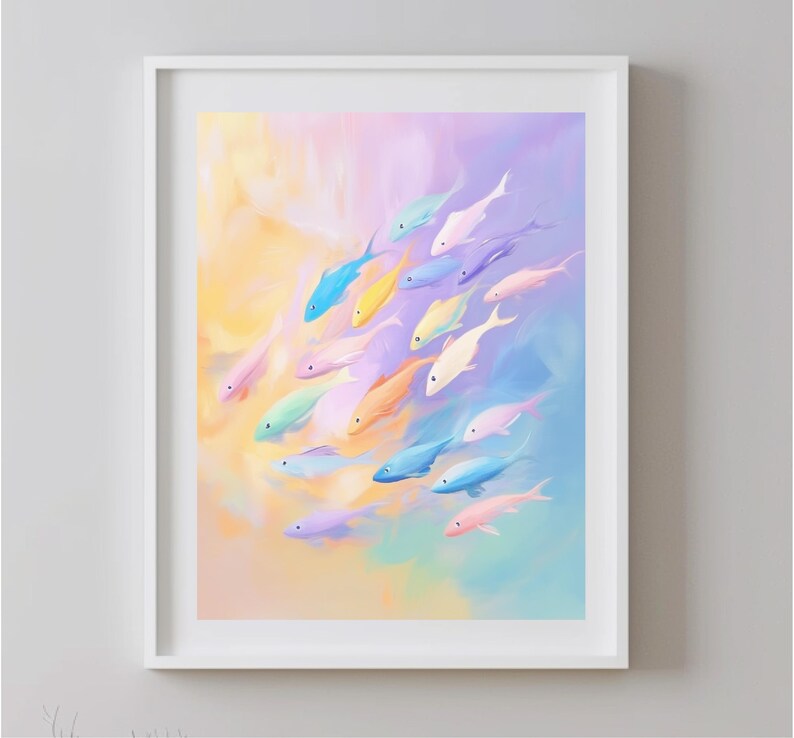 Colorful Pastel Fish Painting | Coastal Summer Wall Art Print | Beach ...