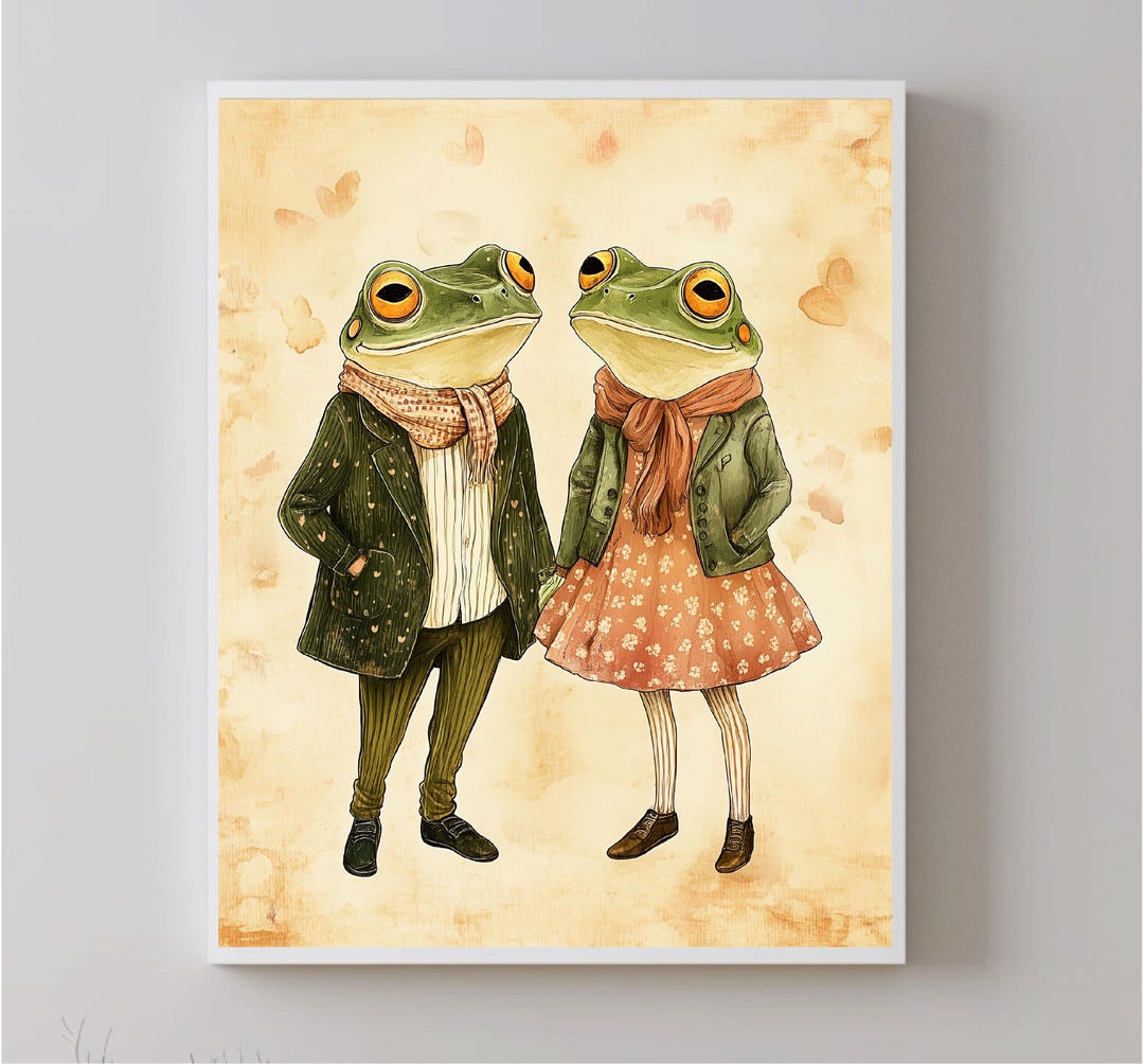 Retro Anthropomorphic Frog Couple Picture With Cute Clothes | Printable ...