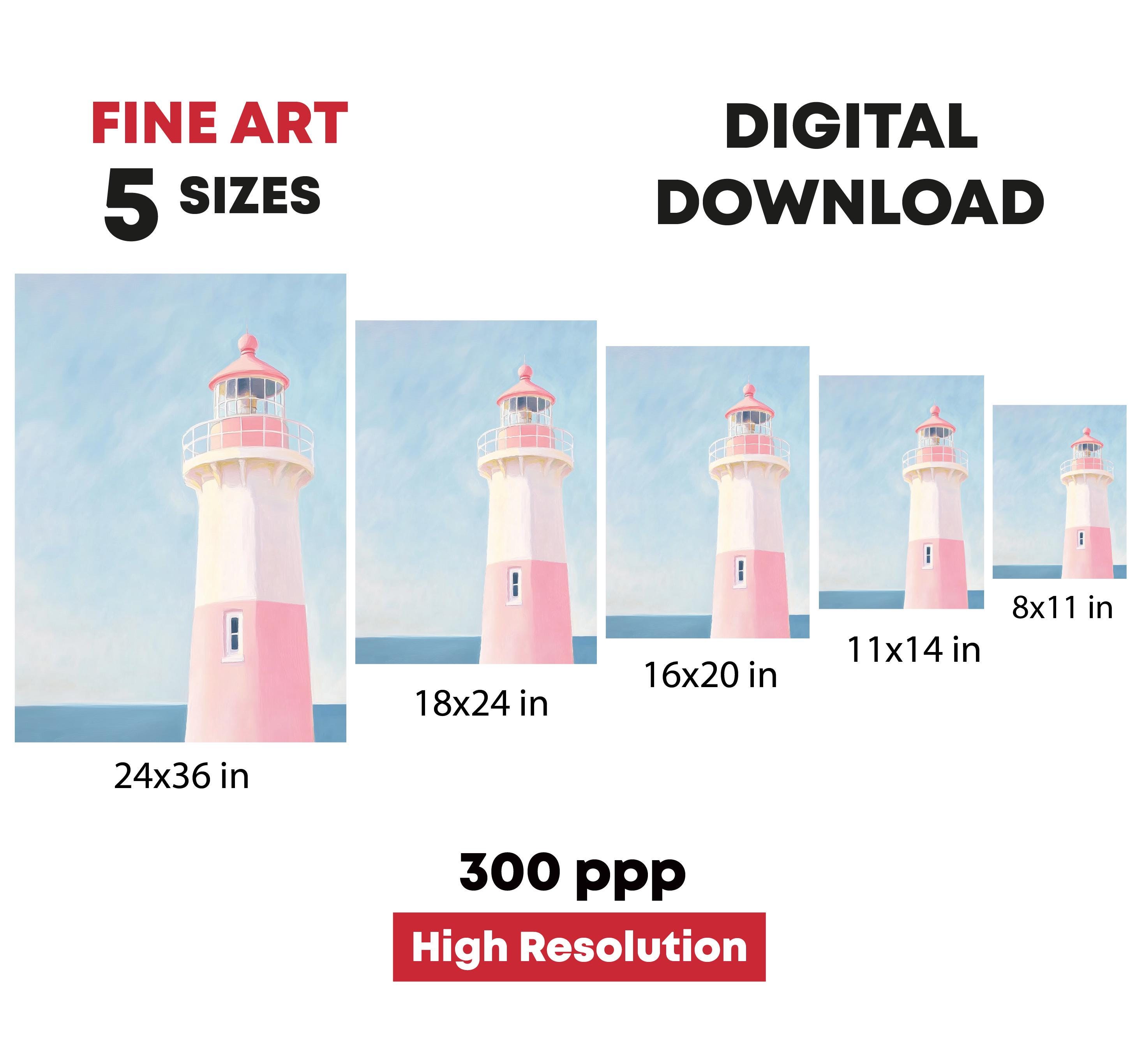 Colorful Pink Lighthouse Painting | Pastel Lighthouse Wall Art Print ...