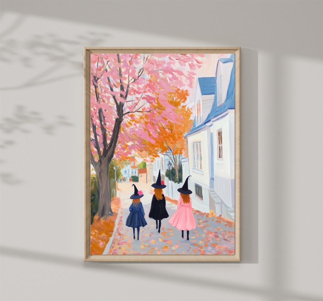 Pink Halloween Print | Pink Pastel Halloween Wall Decor Print | Fall ...