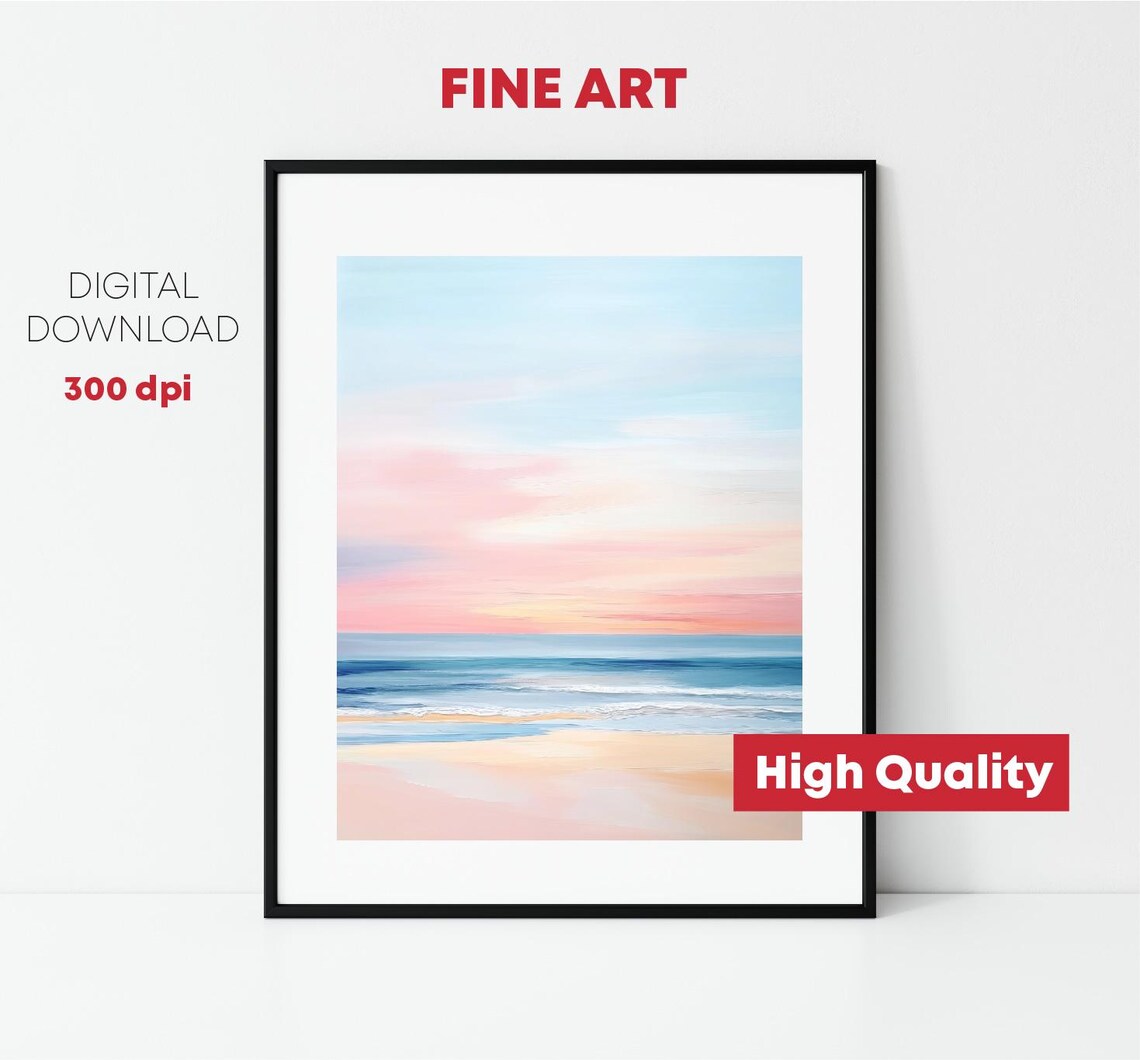 Set of 3 Pastel Sunset Print Blush Pink Coastal Beach Preppy Ocean ...