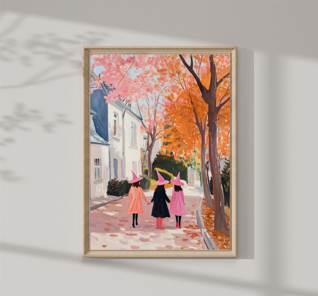Pink Halloween Art Print | Pink Pastel Halloween Wall Decor Print ...