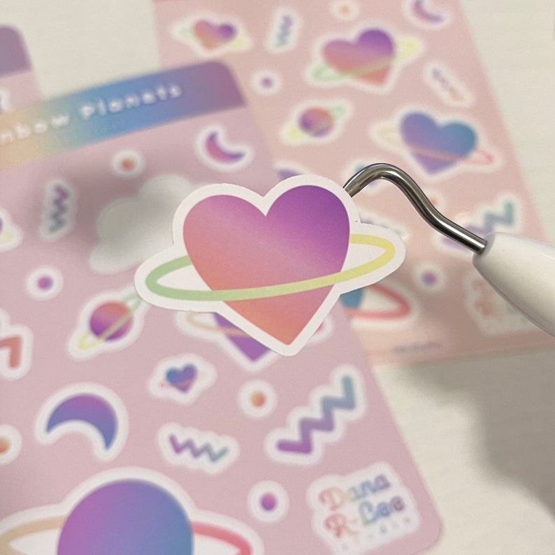 Rainbow Planets Heart Star Moon Sticker Sheet Holographic Universe ...