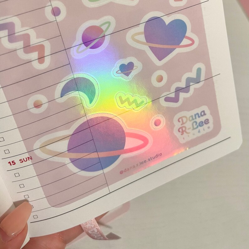 Rainbow Planets Heart Star Moon Sticker Sheet Holographic Universe ...