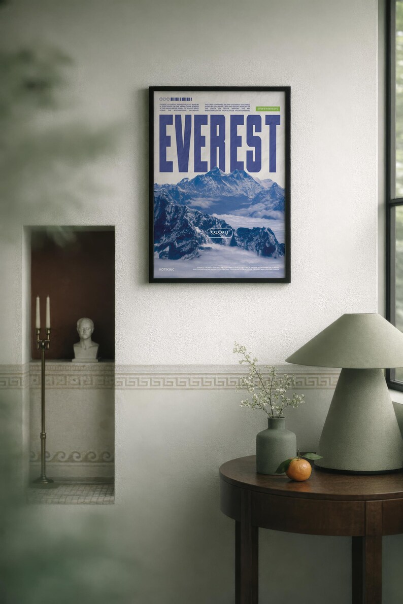 Mount Everest Art Print | Himalayan Vintage Landscape Poster, Wall Art ...