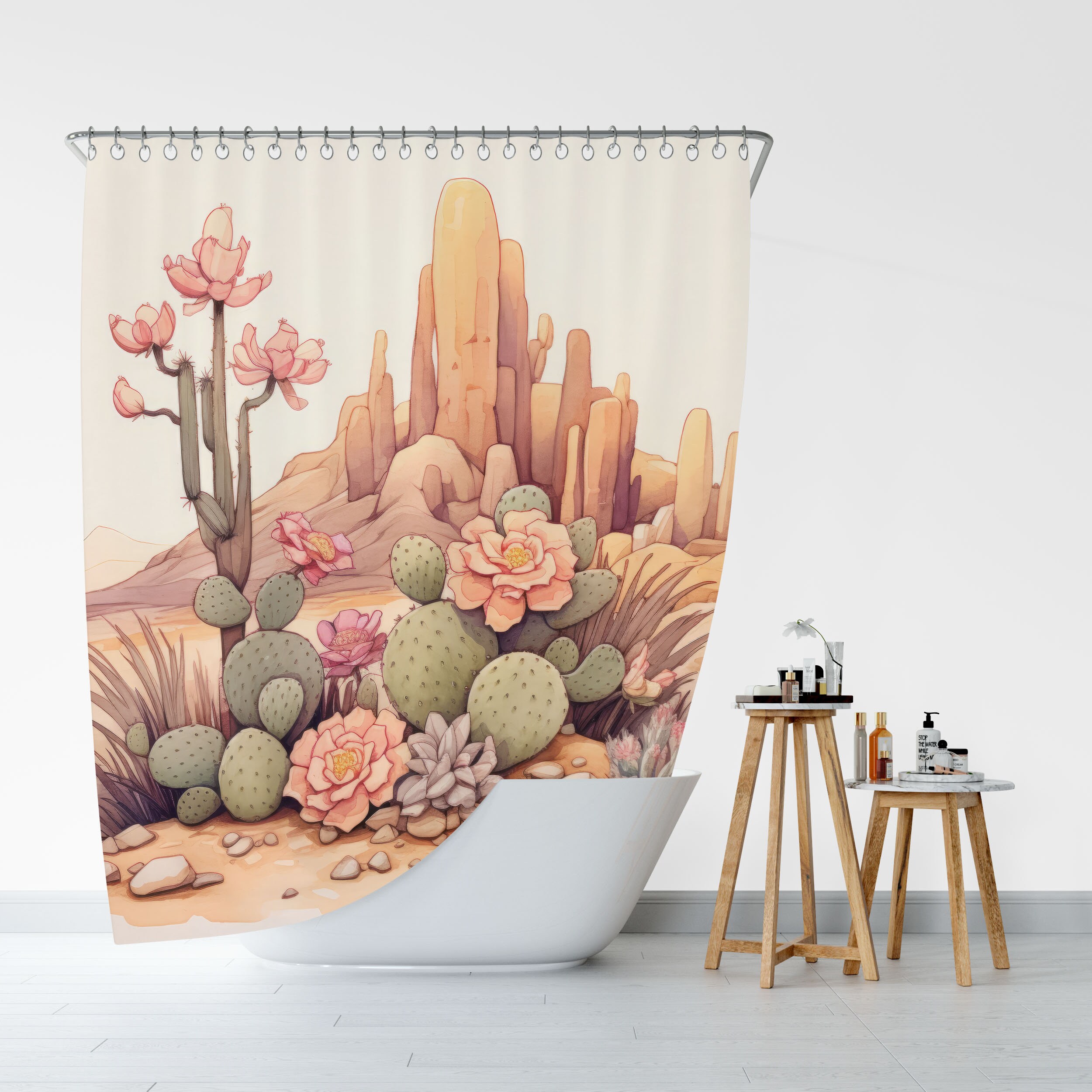 Desert Shower Curtain | Cactus Flower Bathroom Curtain | Waterproof ...