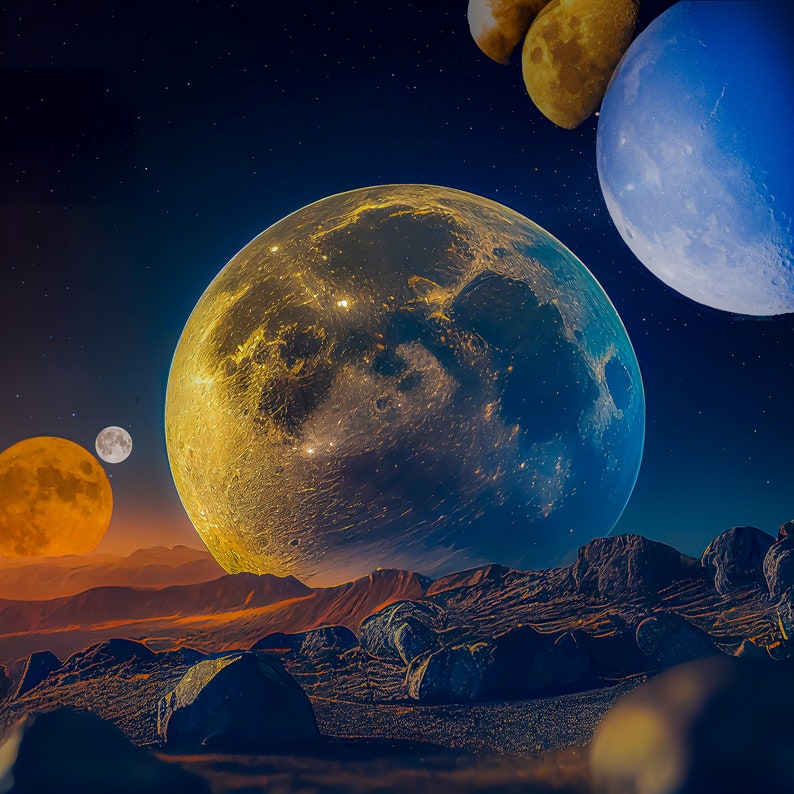 Many Moons Poster | Instant Digital Download | Blended Photography + AI ...