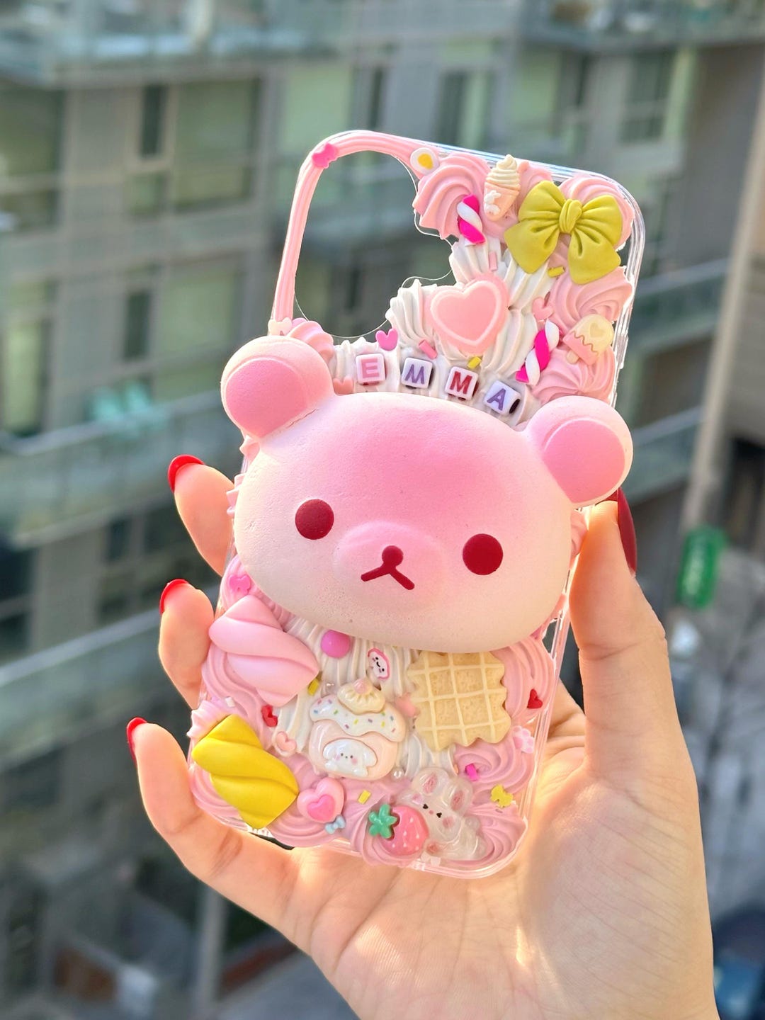 Custom Name Lettering! Squishy Rilakkuma Decoden Phone Case for iPhone ...