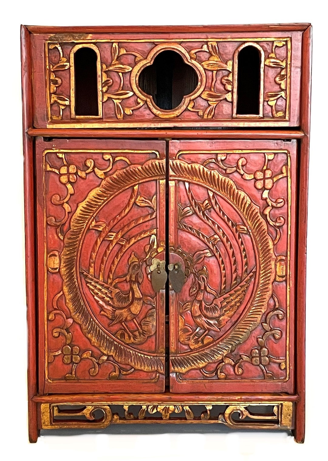 Small Red Vintage Chinese Cabinet - Etsy