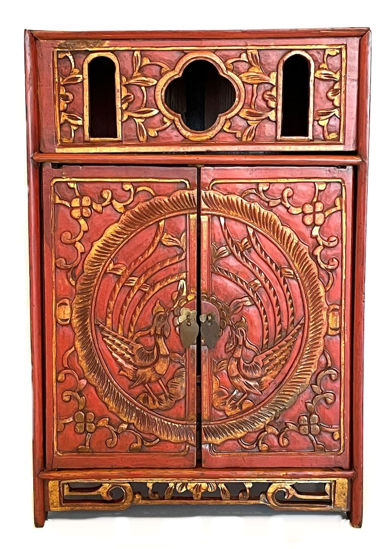 Small Red Vintage Chinese Cabinet - Etsy