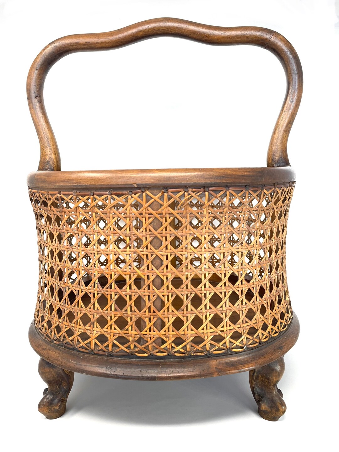 Vintage Wooden and Cane Magazine Rack - Etsy