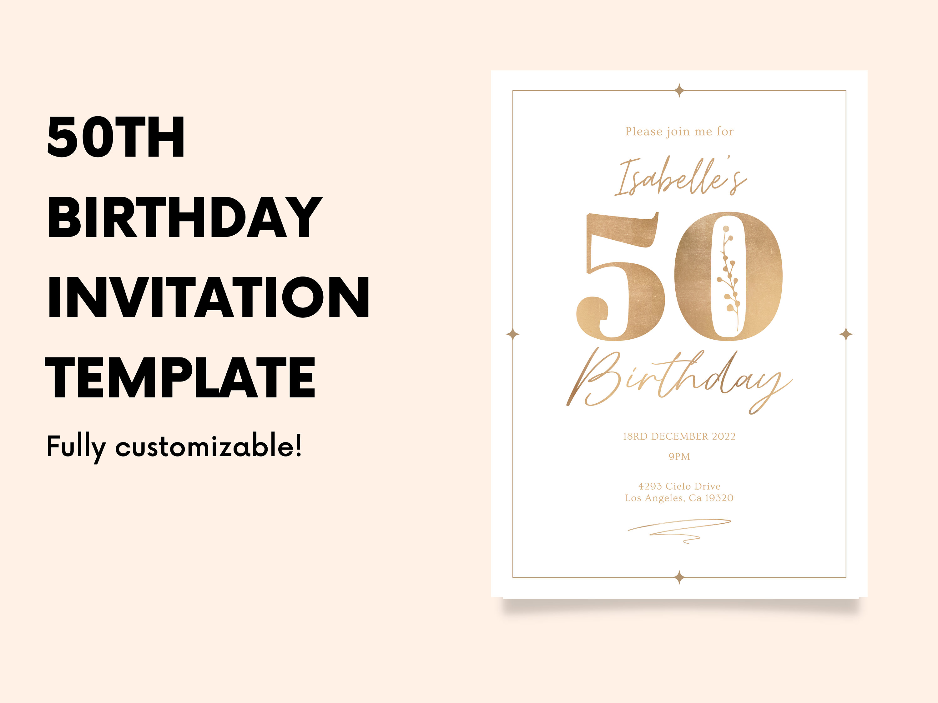 Editable 50th Fifty Birthday Party Electronic Invitation Template ...