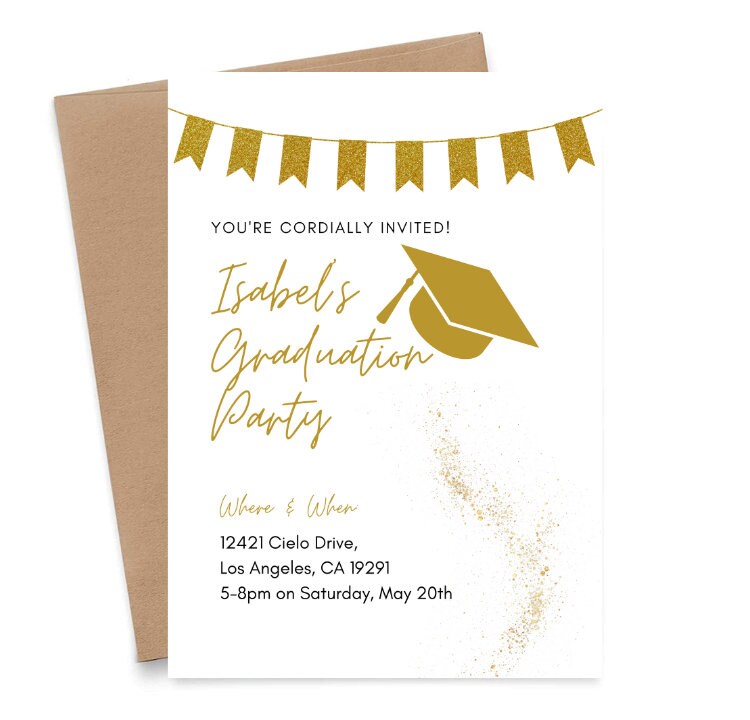 Editable Graduation Party Electronic Invitation Template Digital Gold ...